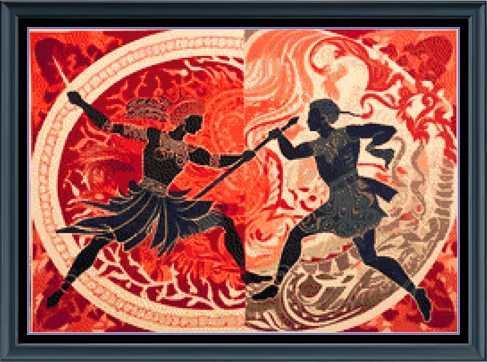 Ancient Greek Roman Battle Warrior Full Coverage Counted Cross-Stitch ...