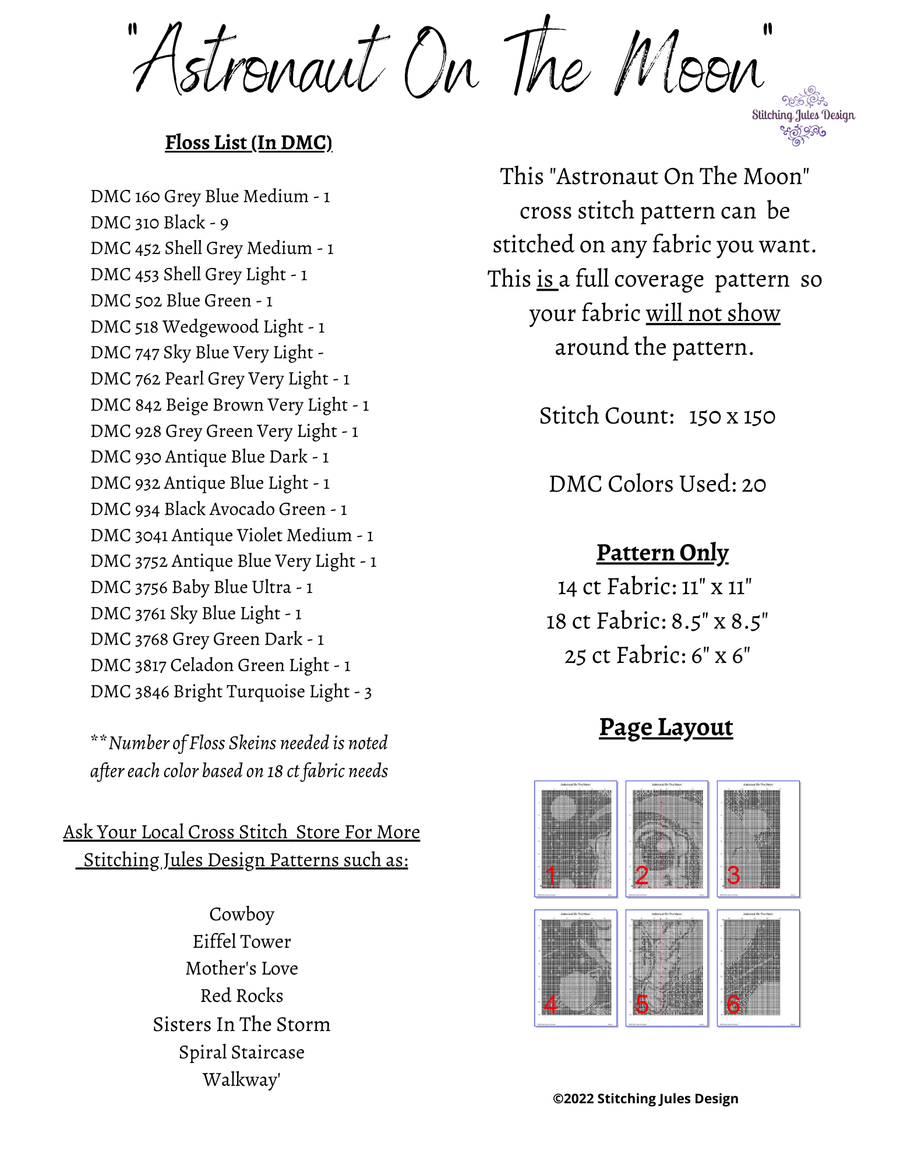 Astronaut Moon Counted Cross Stitch Pattern | Instant PDF Download ...