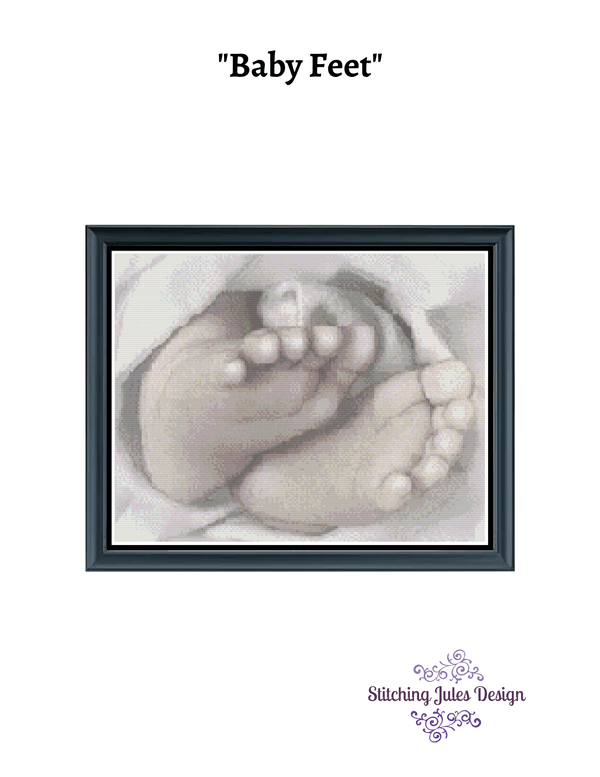 Baby Feet Cross Stitch Embroidery Needlepoint Digital Pattern Ready Fo ...
