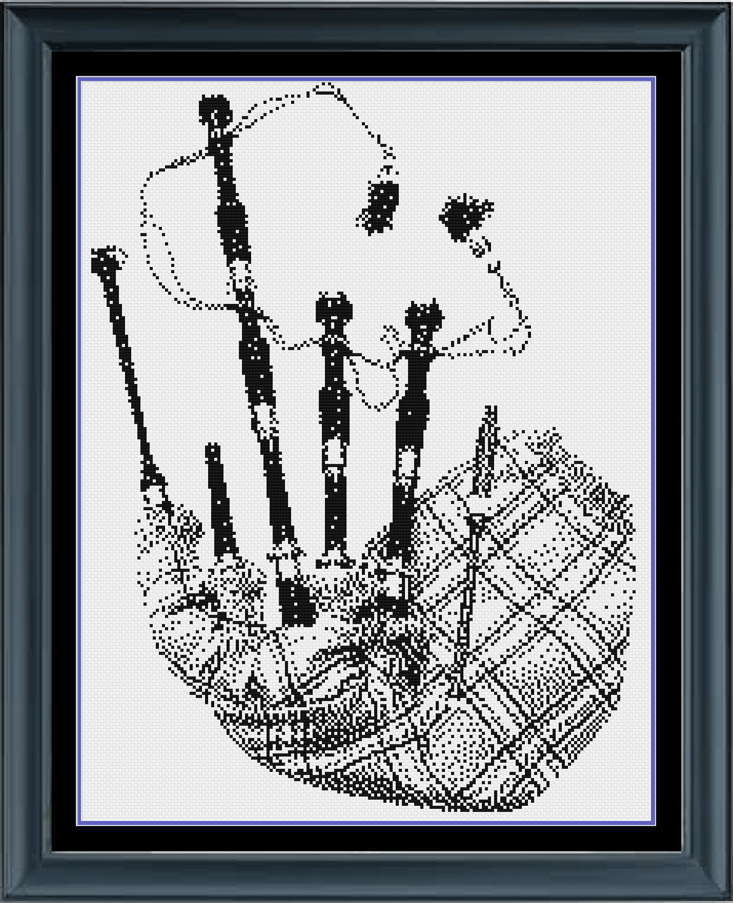 Bagpipes Scottish Counted Cross-Stitch Pattern | Monochrome Blackwork ...