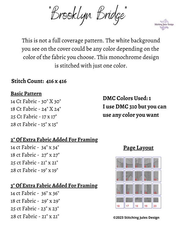 Brooklyn Bridge Cross Stitch Pattern | NYC Cross Stitch Pattern | Blac ...