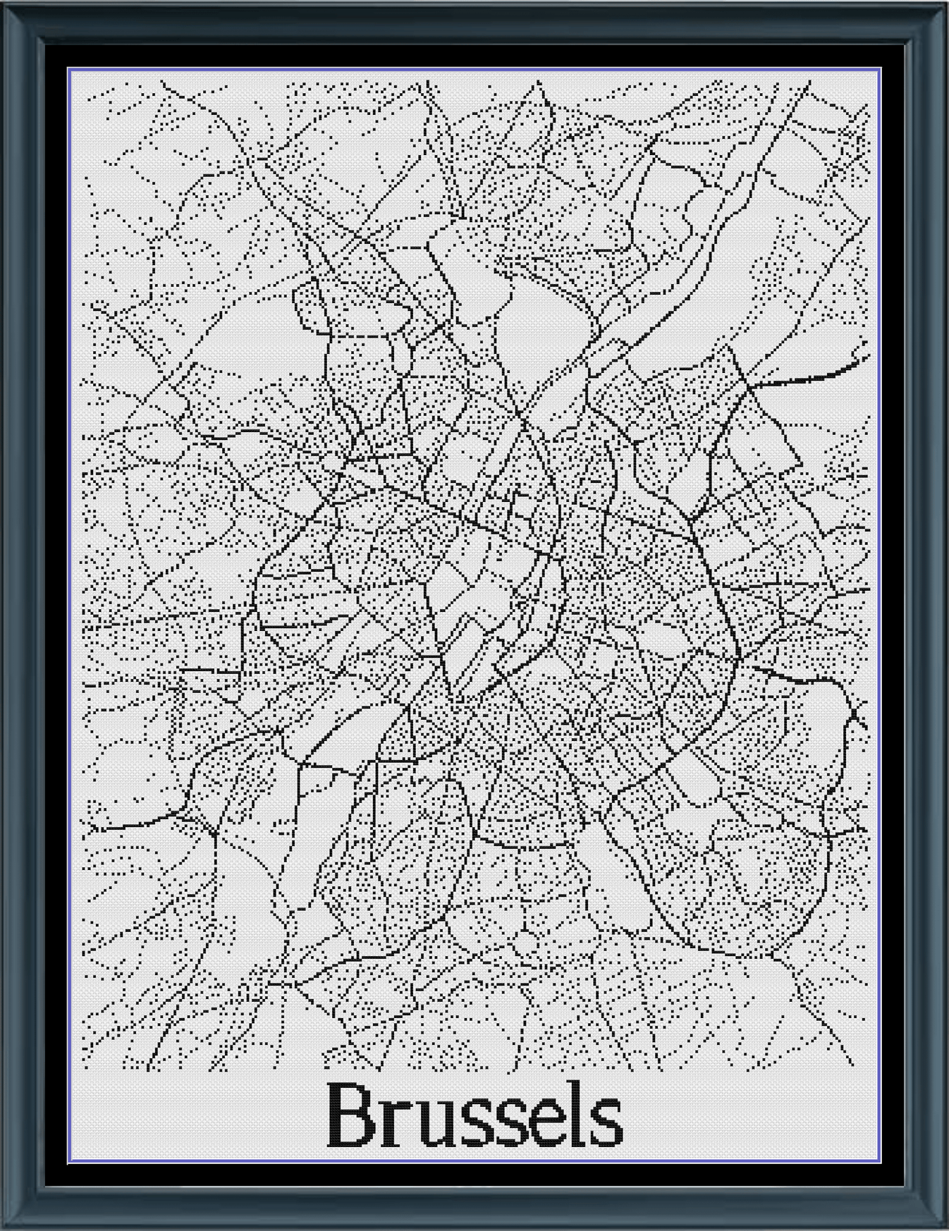 Brussels Belgium City Map Monochrome Counted Cross Stitch Pattern (Dig ...