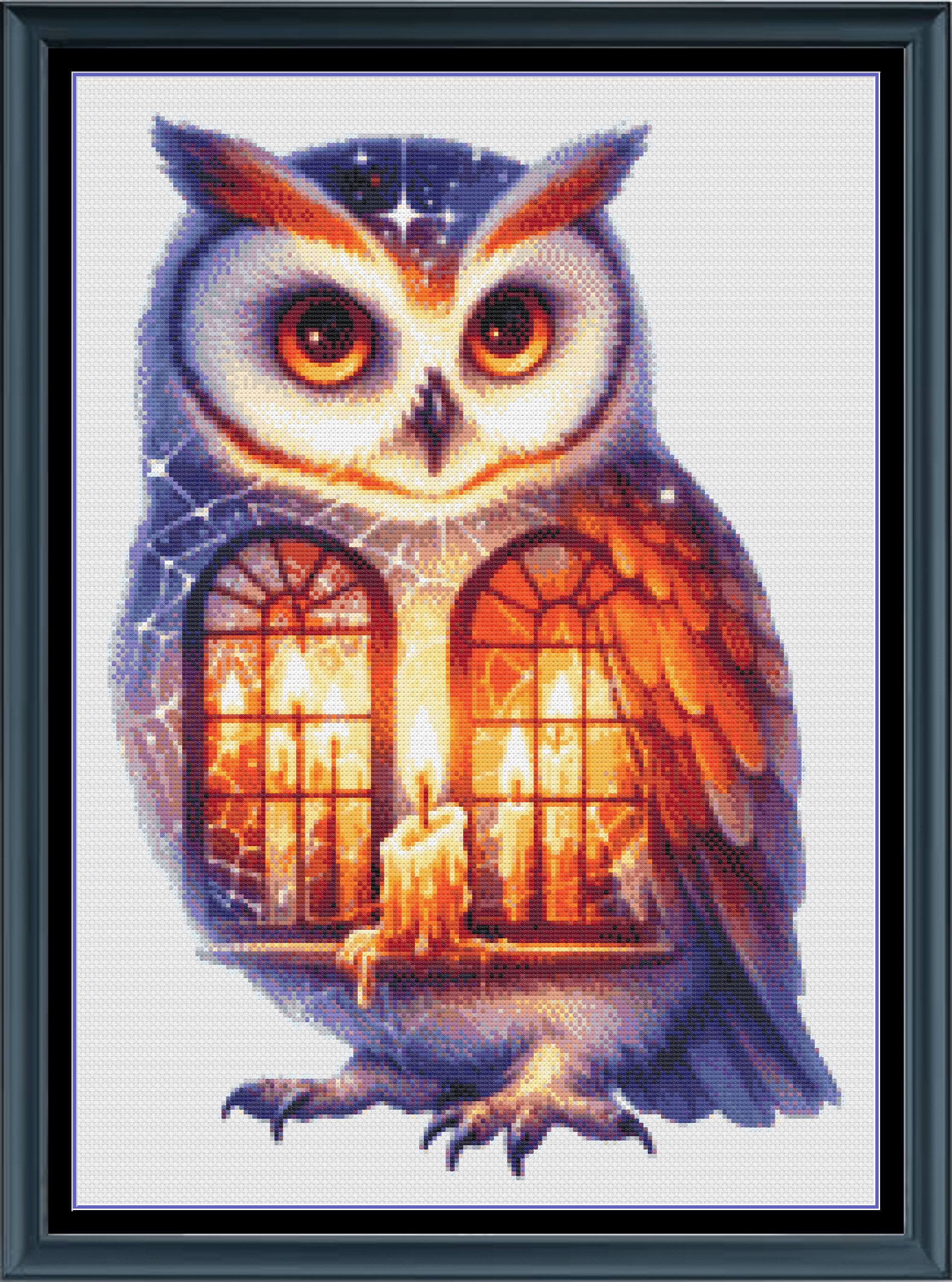 Candlelight Owl Animal Counted Cross-Stitch Pattern (Digital Download ...