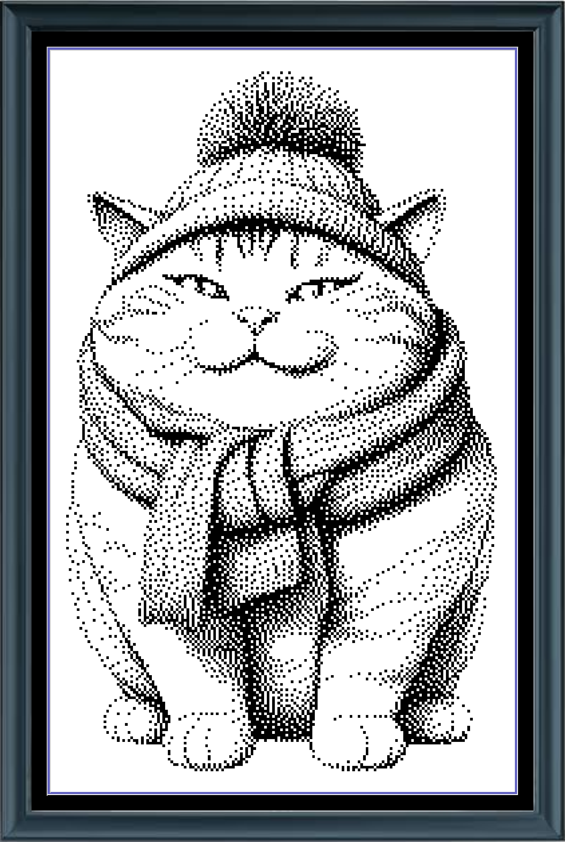 Cheery Kitty Cat Feline Funny Monochrome Blackwork Counted Cross Stitc ...
