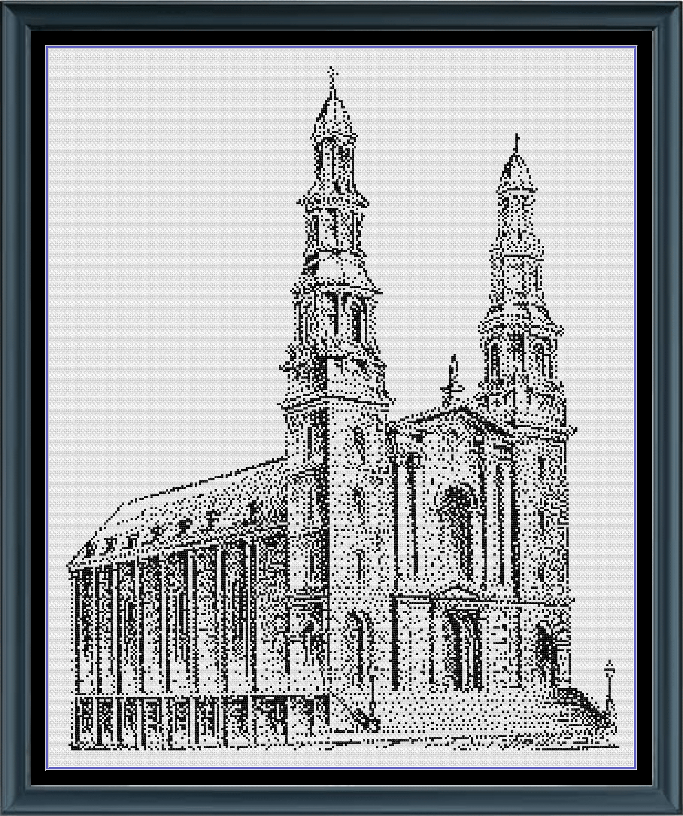 Church Cathedral Drawing Sketch Monochrome Counted Cross-Stitch Patter ...