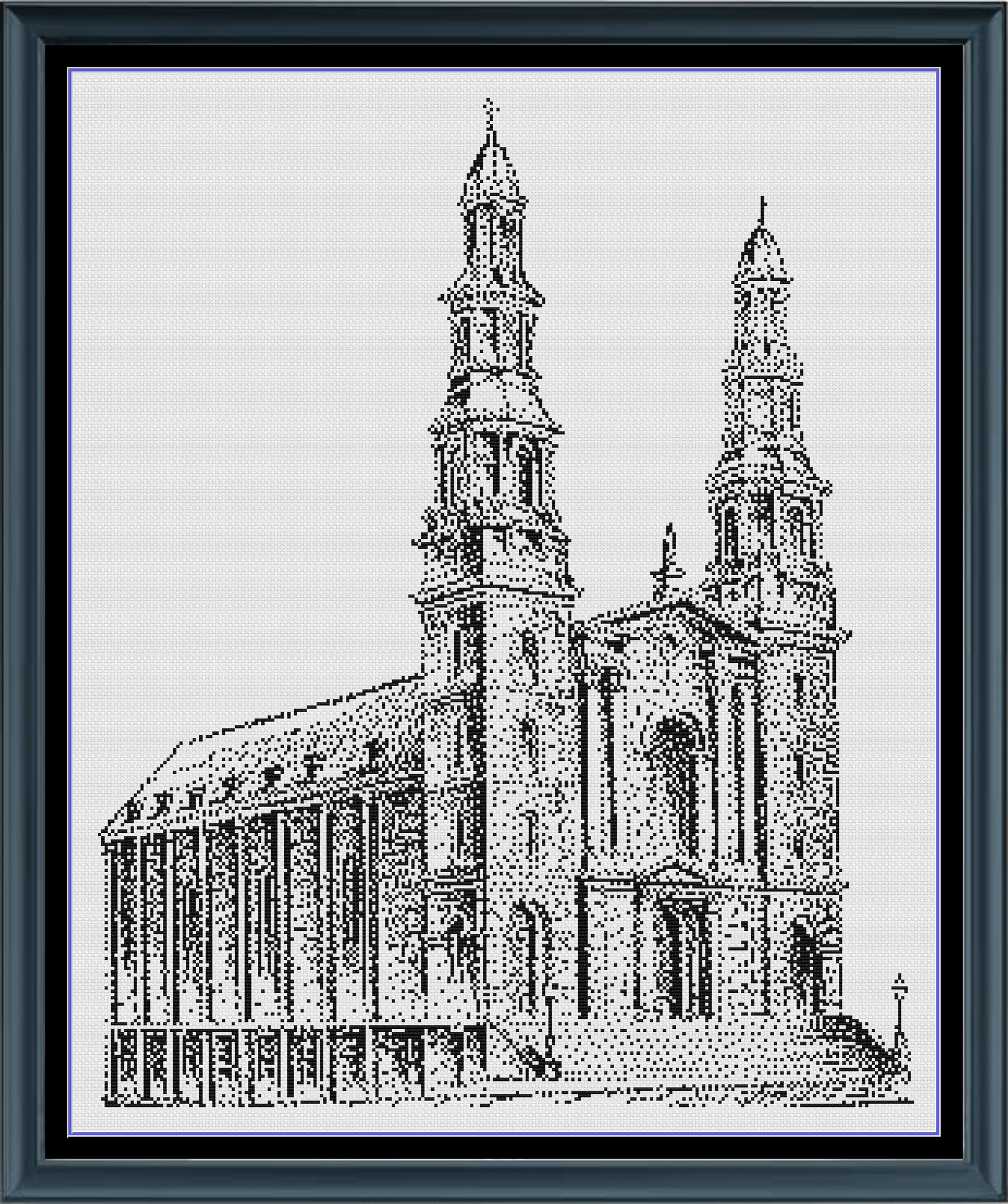 Church Cathedral Drawing Sketch Monochrome Counted Cross-Stitch Patter ...