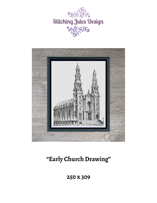 Church Cathedral Drawing Sketch Monochrome Counted Cross-Stitch Patter ...