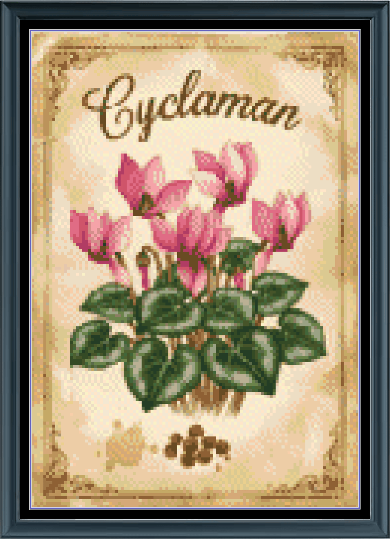Cyclaman Winter Flower Full Coverage Counted Cross-Stitch Pattern (Dig ...