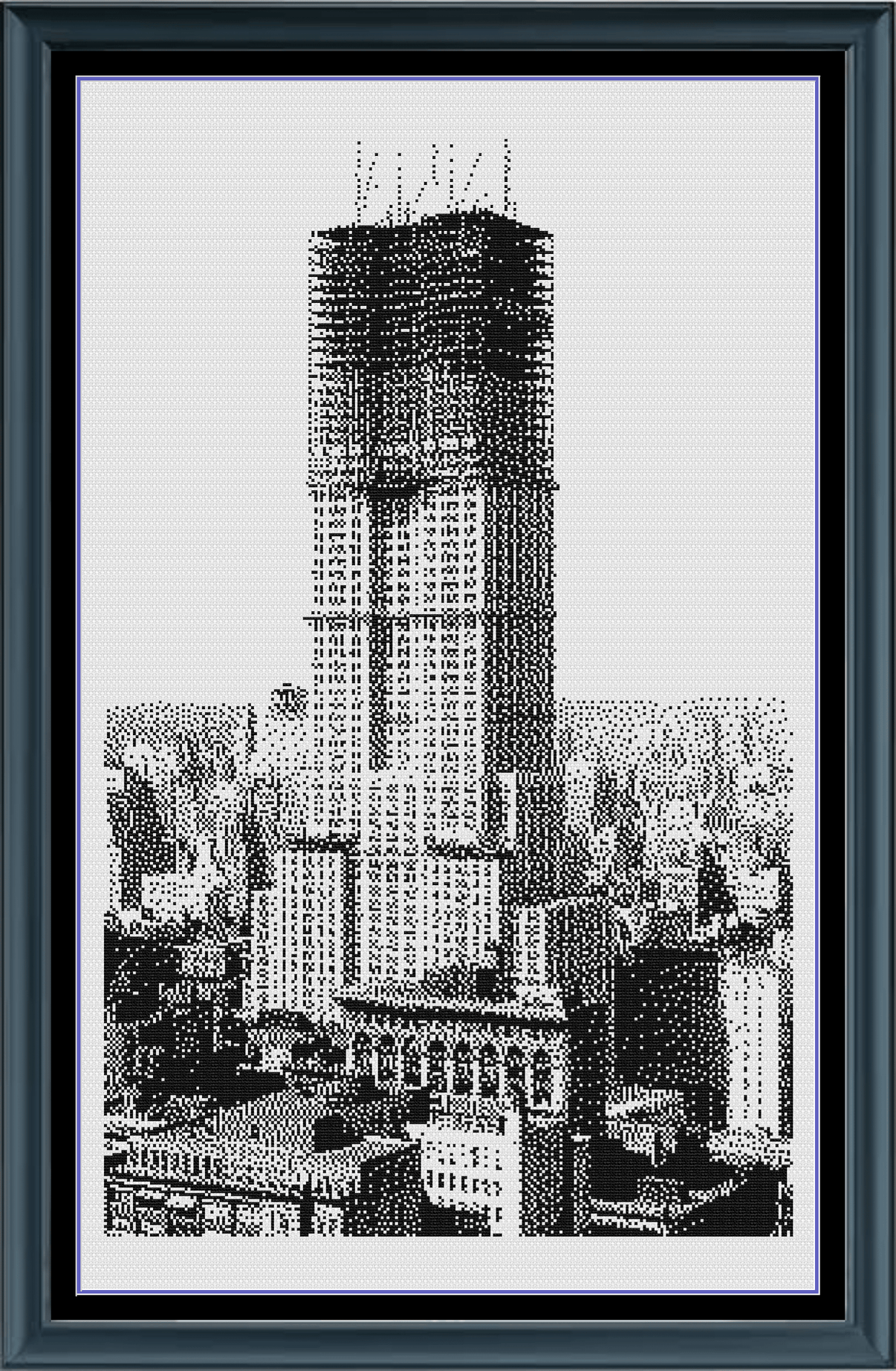Empire State Building Construction Vintage Monochrome Counted Cross-St ...