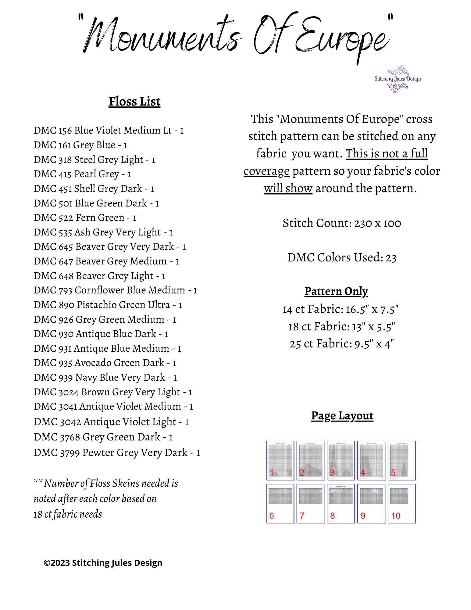 Europe Cross Stitch Pattern | European Landmarks | Eiffel Tower | Coli - Stitching Jules Design