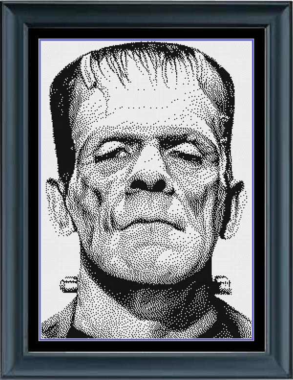 Frankenstein Monster Classic Horror Monochrome Cross Stitch Pattern In ...