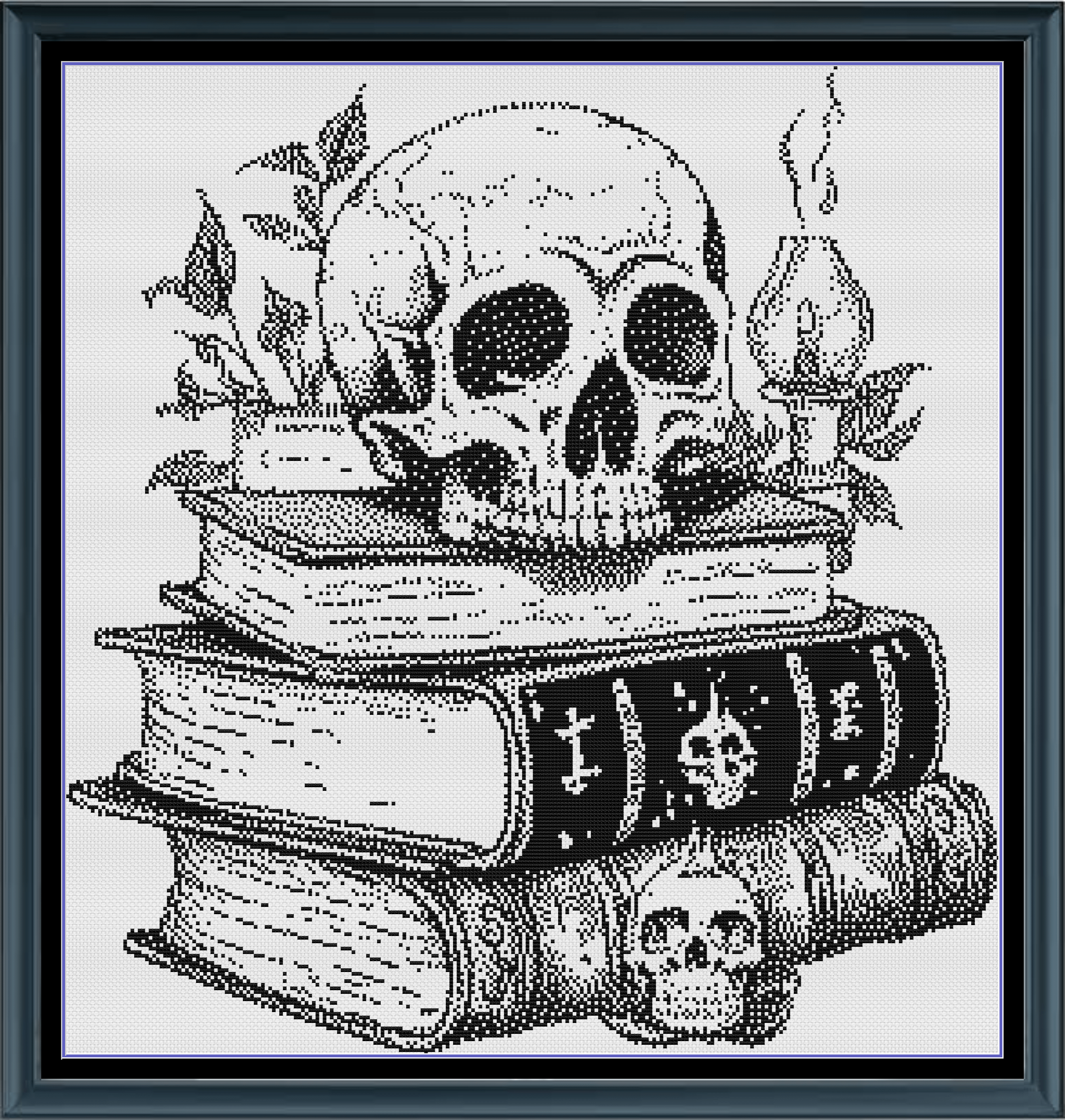 Halloween Spooky Scary Spell Books Premium Monochrome Counted Cross-St ...