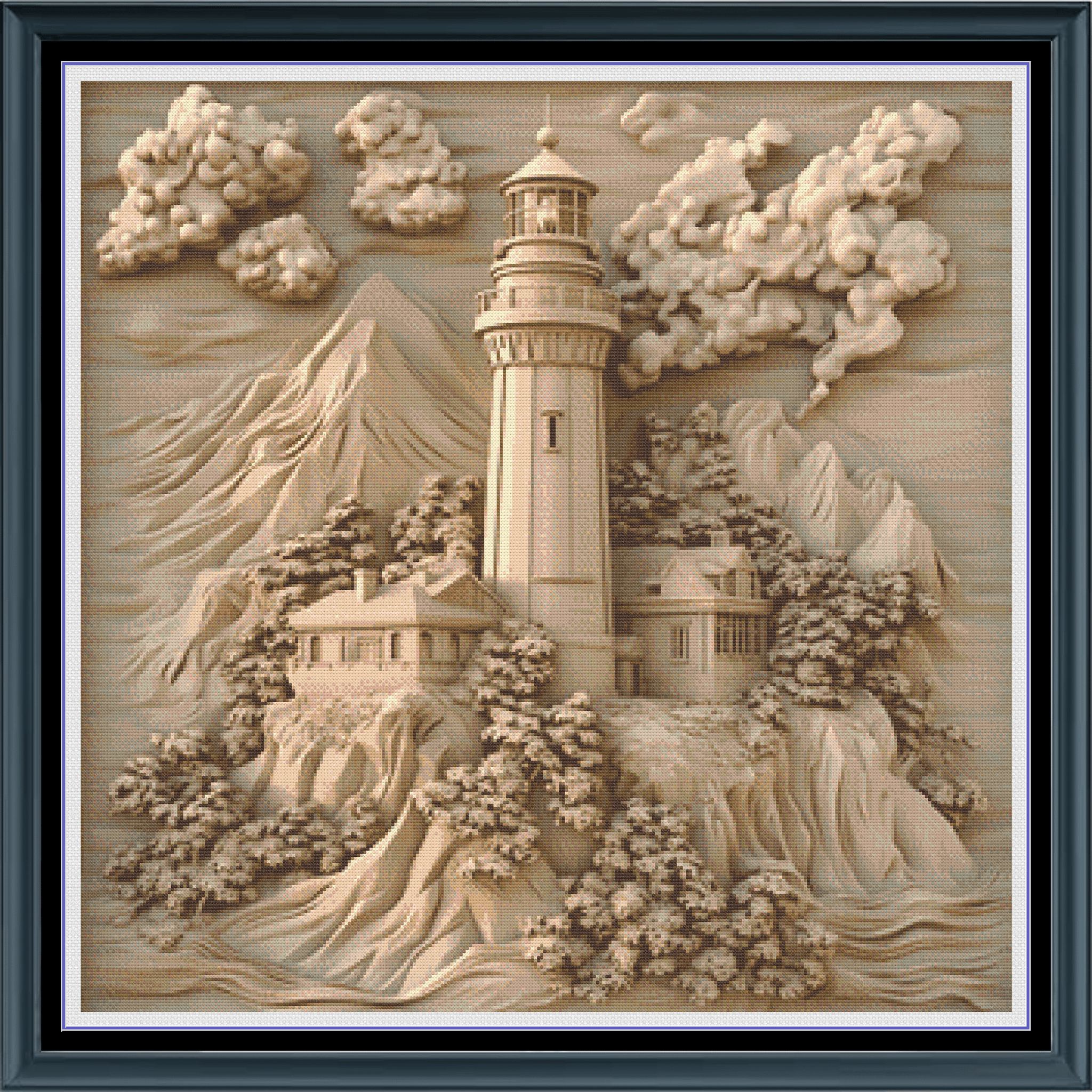 Lighthouse Sepia Full Coverage Large Counted Cross Stitch Pattern (Dig ...