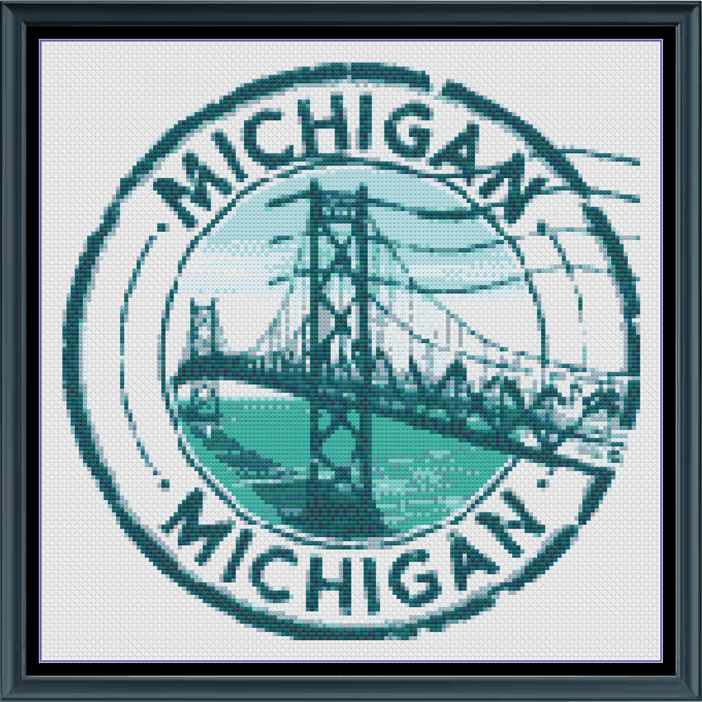 Michigan State Stamp US America Counted Cross-Stitch Pattern | Instant ...
