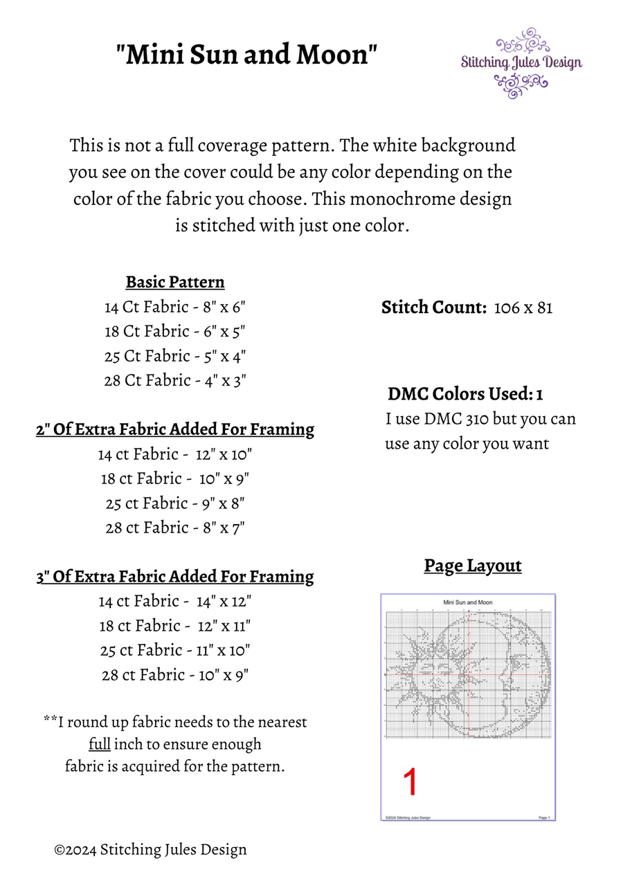 Mini Sun and Moon Monochrome Counted Cross-Stitch Pattern | Instant Do ...
