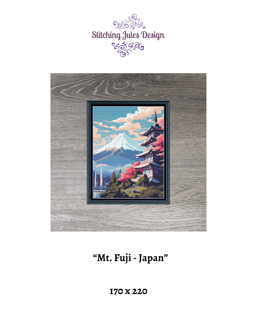 Mt. Fuji Japan Travel Full Coverage Counted Cross-Stitch Pattern | Ins – Stitching Jules Design
