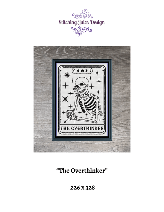 Overthinker Mental Health Funny Skeleton Tarot Monochrome Counted Cros ...