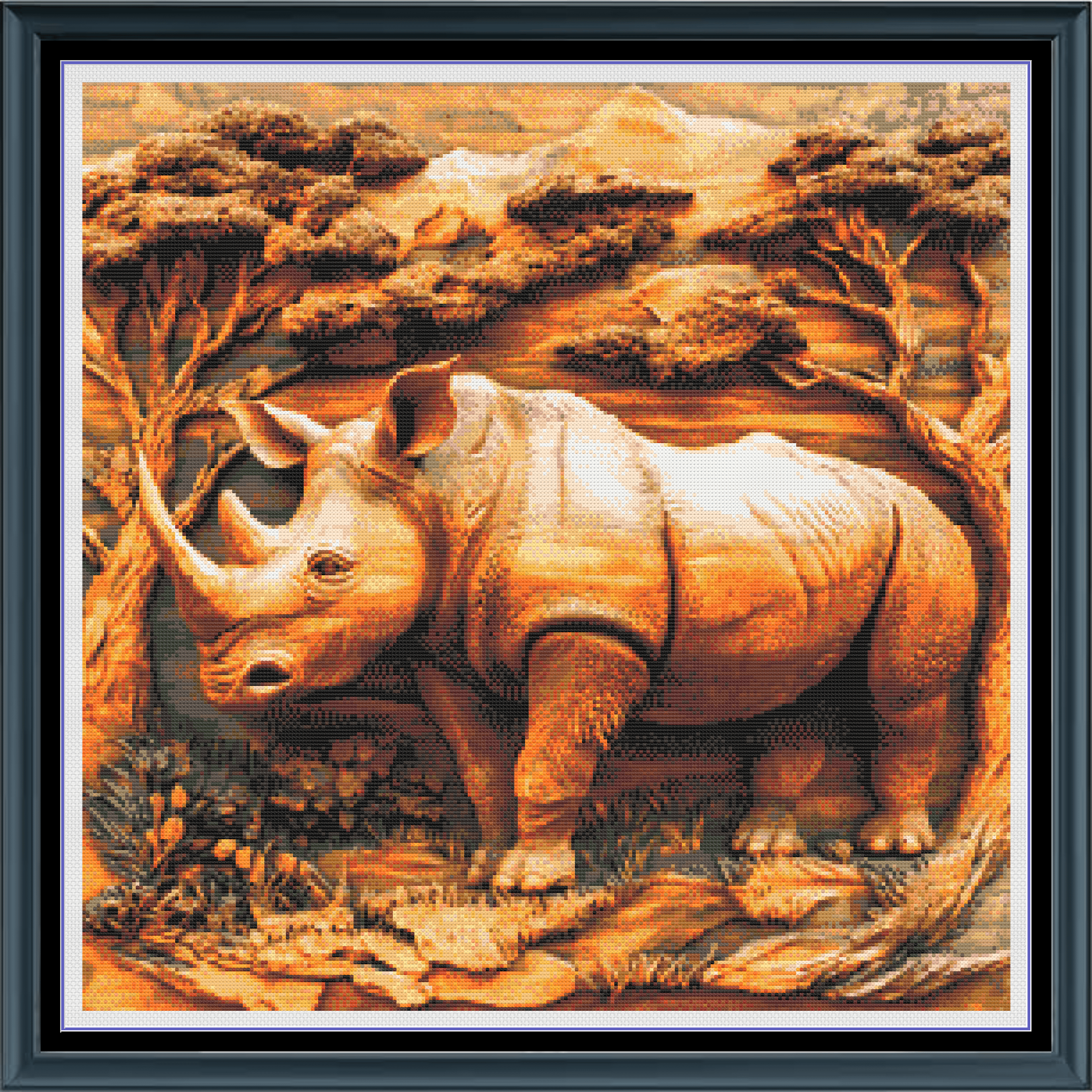 Rhino Rhinoceros Animal Africa Full Coverage Counted Cross-Stitch Patt ...