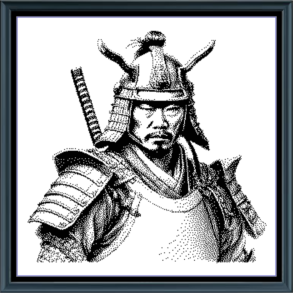 Samurai Warrior Japanese Monochrome Counted Cross Stitch Pattern Digit ...