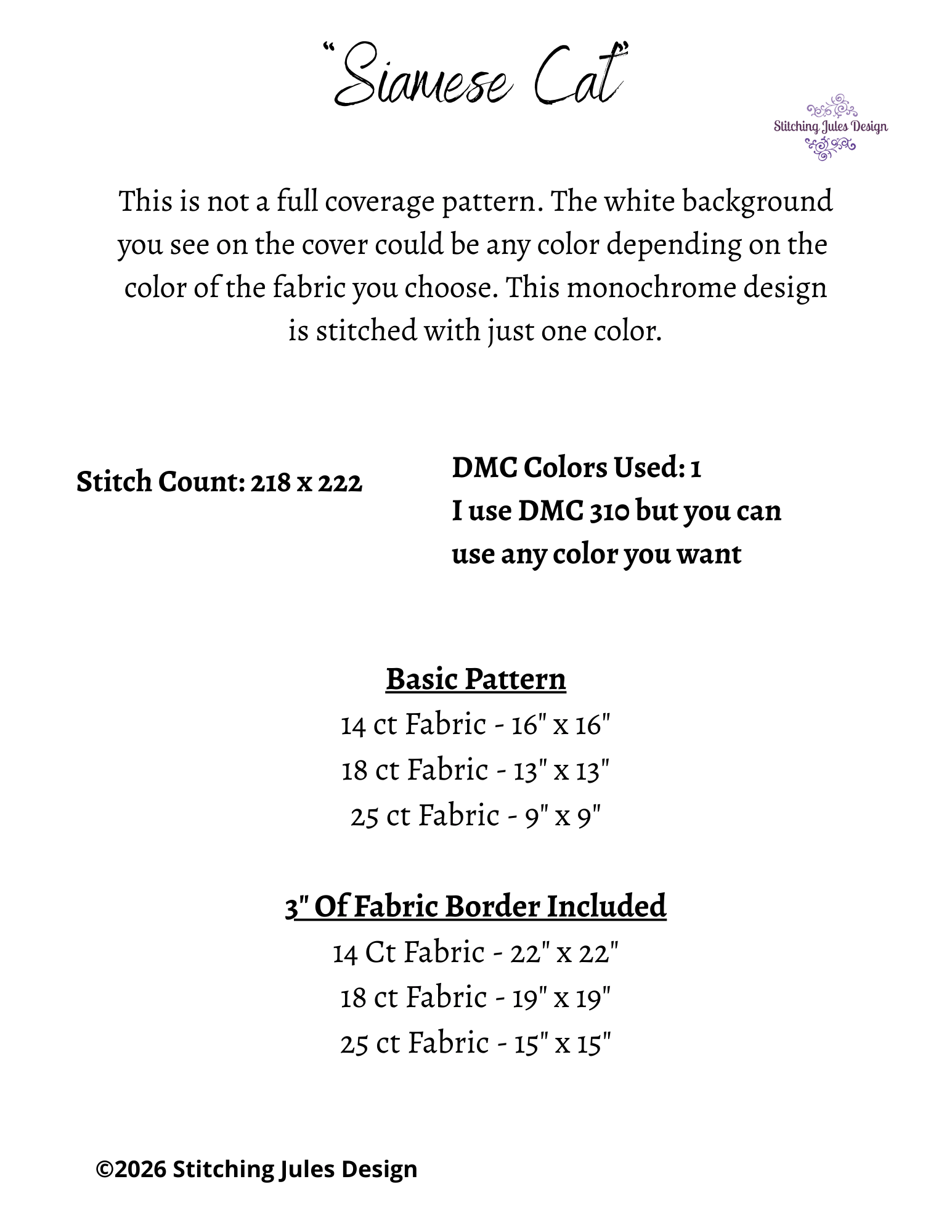 Siamese Cat Breed Monochrome Counted Cross-Stitch Pattern (Digital Dow ...