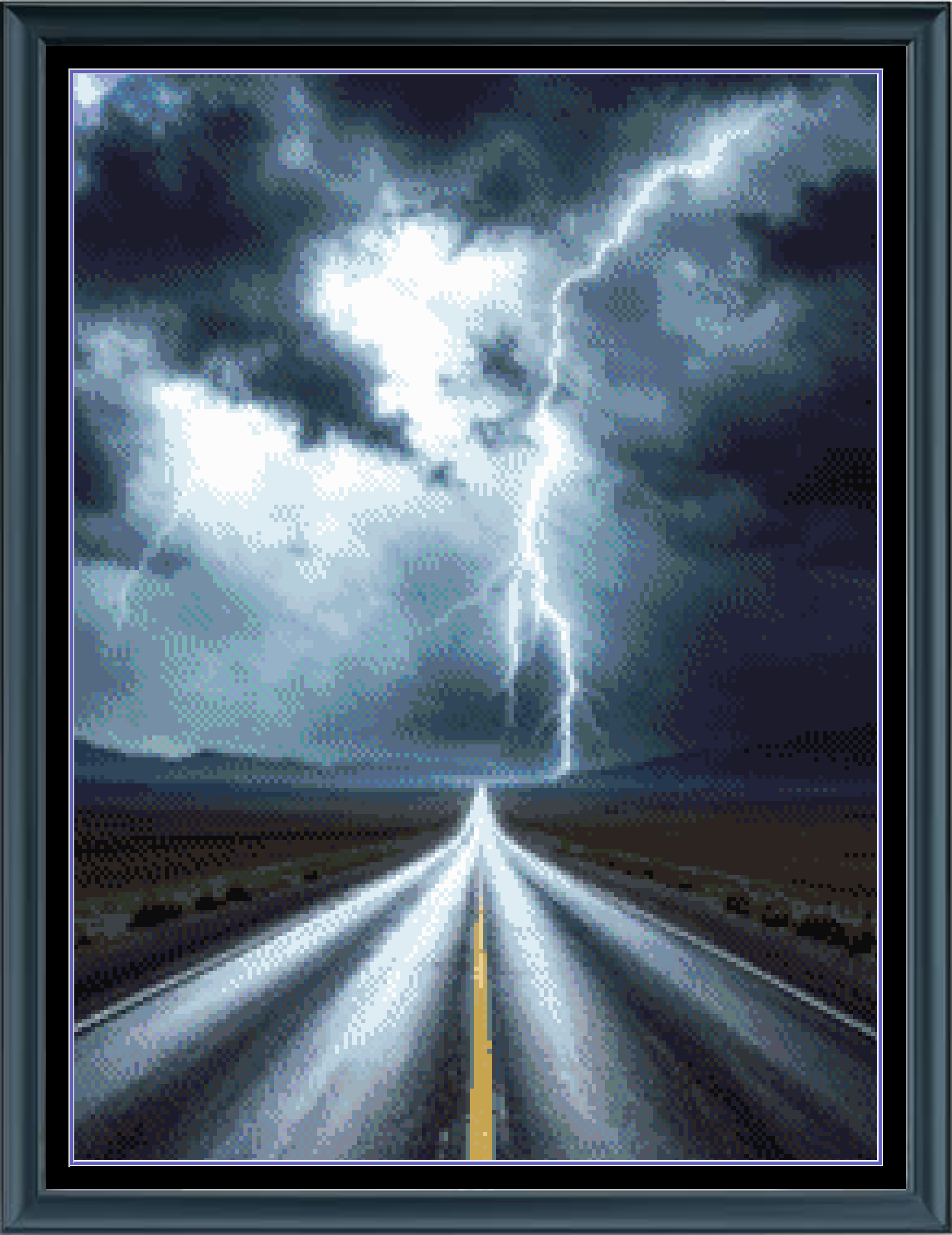 Storm Lightning Road Landscape Full Coverage Counted Cross Stitch Patt ...