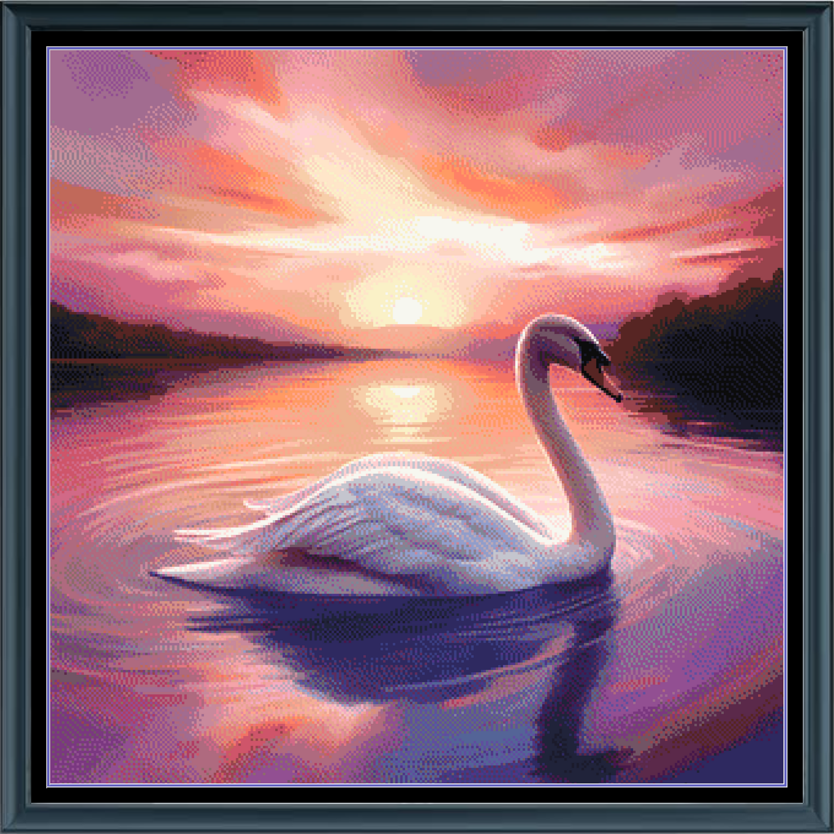 Swan Sunset Animal Bird Large Full Coverage Counted Cross Stitch Patte ...