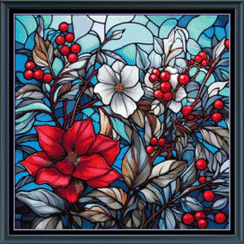 Winter Flowers Floral Full Coverage Counted Cross Stitch Pattern Digit – Stitching Jules Design