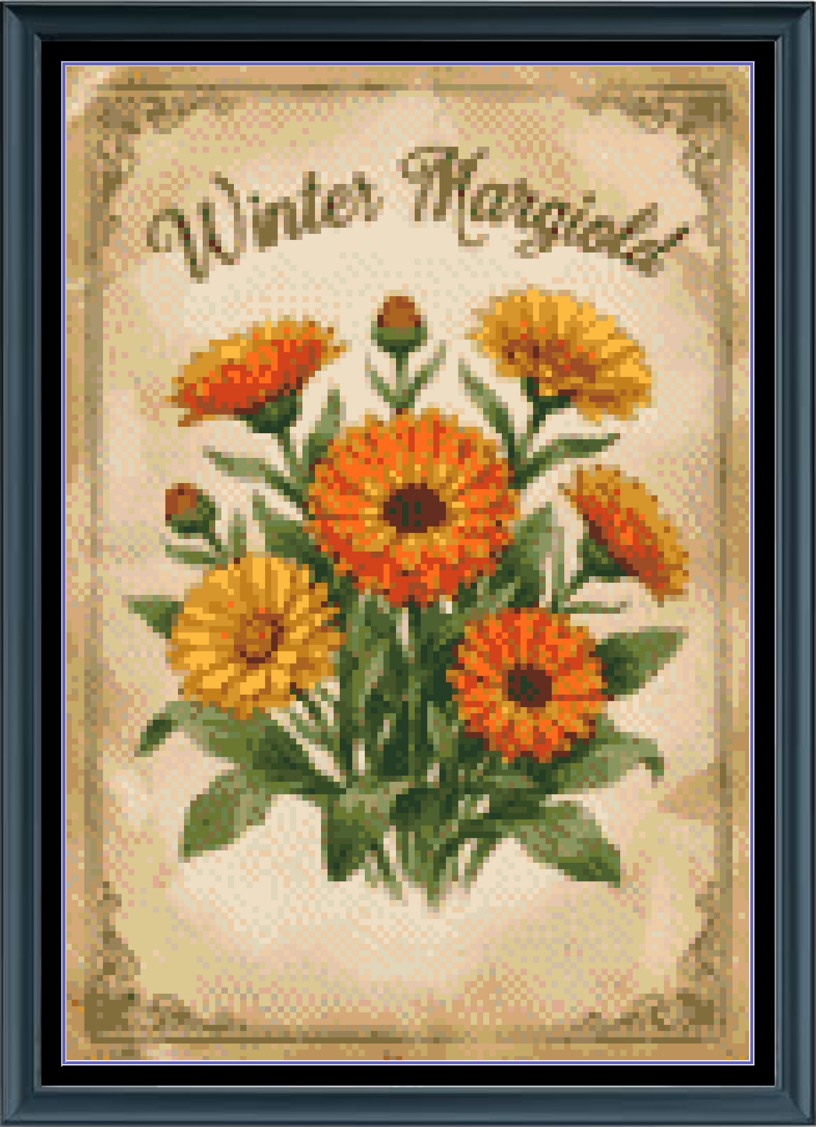Winter Marigold Flower Floral Full Coverage Counted Cross-Stitch Patte ...