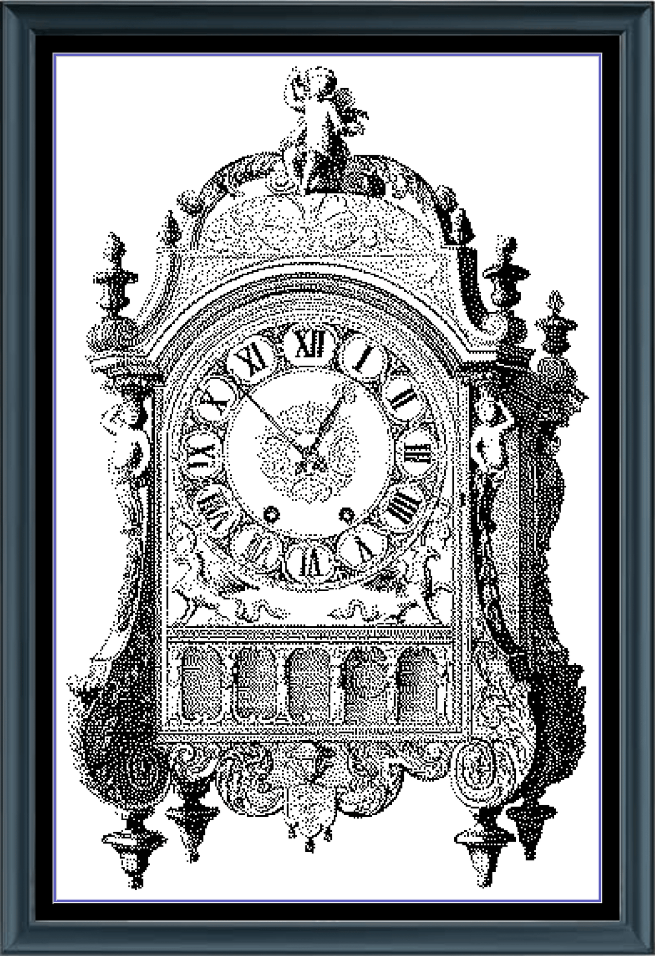 Vintage Clock Time Piece Monochrome Blackwork Counted Cross Stitch Pat ...