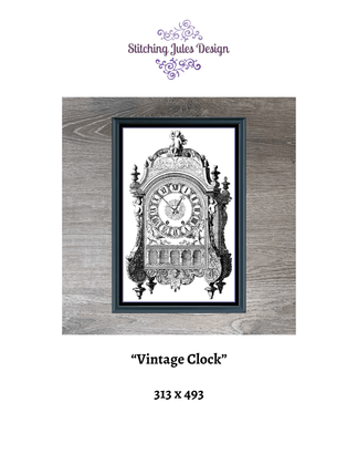 Vintage Clock Time Piece Monochrome Blackwork Counted Cross Stitch Pat ...
